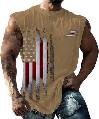 Generic D&eacute;bardeur de sport graphique sans manches pour les vacances aux &Eacute;tats-Unis, chemise athl&eacute;tique, course patriotique, chemise musculaire, d&eacute;bardeurs bas