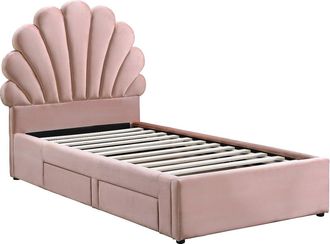 Vente-Unique Bett Muschelbett - 90 x 190 cm - mit 2 Schubladen - Samt - Rosa - Moana