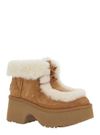UGG Womens Beige Ankle Boots With Fur Detailing Leather