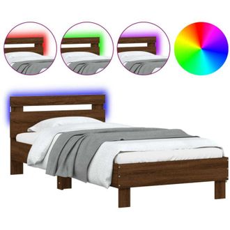 vidaXL Bettgestell mit Kopfteil und LED-Leuchten Braun Eiche 90x190 cm Vidaxl