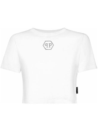 Philipp Plein t-shirt crop Crystal Hexagon - Blanc