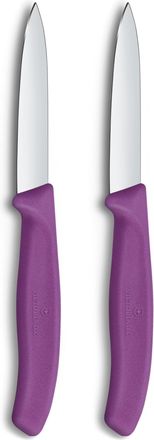 Victorinox by Swiss Army Swiss Classic, Schäl- und Gemüsemesser Set, 2teilig, Extra Scharfe Klinge, Gerader Schliff für Präzise Schnitte, 8 cm, Rostfreier Stahl, Violett