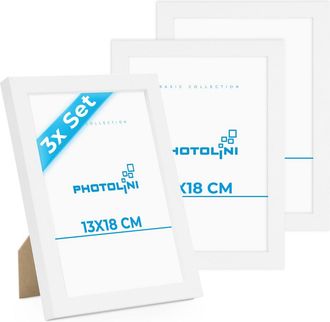 Photolini 3er Bilderrahmen 13x18 weiß Holz MDF, Bilderrahmen 13x18 weiss, Fotorahmen 13 x 18 mit Acrylglas, Bilder Rahmen 13 x18 Aufhängen & Aufstellen, Picture