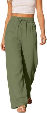 Generic Pantalon Palazzo &agrave; jambe large pour femme - Taille haute - Coupe droite - Coupe ample - L&eacute;ger - Pour la plage, les vacances, le bureau - Pantalon de t