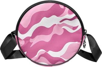 Generic Sac &agrave; bandouli&egrave;re Circle pour femme, petit sac &agrave; bandouli&egrave;re rose camouflage avec fermeture &eacute;clair, bretelles r&eacute;glables, sac &agrave; main rond d&eacute;contract&eacute; p