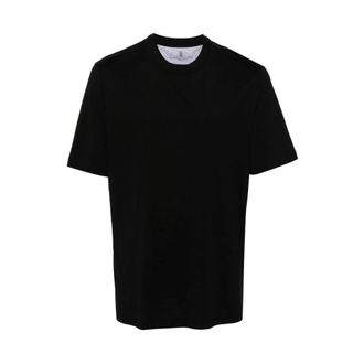 Brunello Cucinelli Schwarzes Baumwoll-Jersey-T-Shirt - - Tops - Herren - Schwarzk - S
