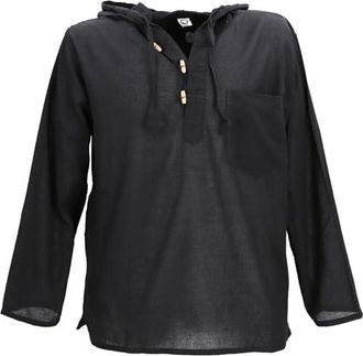 Guru Shop Guru-Boutique, Chemise Népalaise, Sweatshirt Hippie Goa, Chemise de Yoga, Chemise à Capuche, Noire, Ducoton, Size:XXL, Des Chemises