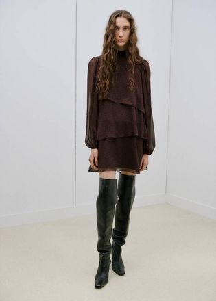 Mango Robe pois volants marron - Femme - XS - MANGO