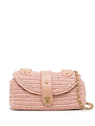 Chanel sac porté épaule CC en raphia tressé - Rose