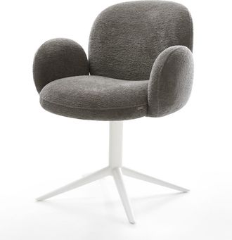 DELIFE Drehstuhl Nube-Flex mit Armlehnen Boucl&eacute; Soft Schlamm Fu&szlig;kreuz Wei&szlig; 360&deg; drehbar Wippfunktion Taschenfederkern, Esszimmerst&uuml;hle