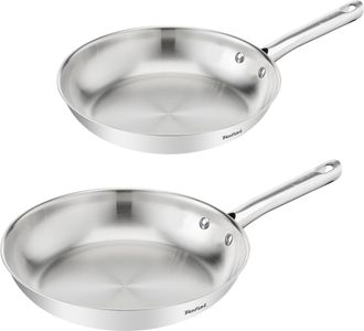 T-fal Duetto On Pfannen-Set, 2-tlg. 24/28 cm, unversiegelt, dicker Wärmediffusionsboden, Komfort-Griff, langlebig, für alle Herdarten geeignet, Edelstahl, B