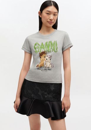 Ganni T-shirt baby fit imprim&eacute; gris Coton biologique - Taille XS - Pour Femme