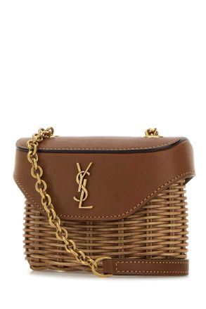 Saint Laurent Womens Two-Tone Wicker And Leather Mini Box June Crossbod Naturale-Brick Borse A Tracolla Naturale/brick