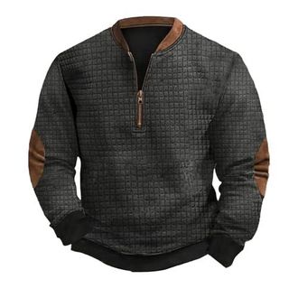 Generic Sweat-shirt pour homme sans capuche - Manches longues - Demi-fermeture &eacute;clair - Col rond - Coupe ample - Style r&eacute;tro - Tendance - D&eacute;contract&eacute; - Confor
