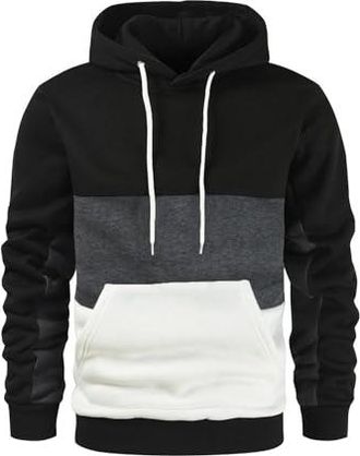Generic Sweat &agrave; capuche fantaisie en polaire &agrave; manches longues avec poche pour homme - Sweat-shirt long zipp&eacute; pour homme, Noir, M