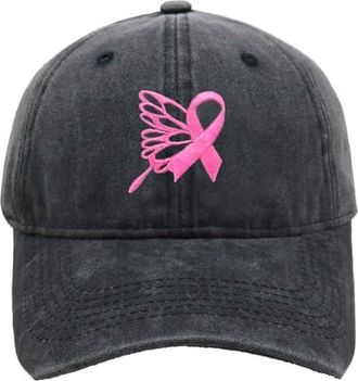 Generic Chapeau de sensibilisation au cancer du sein 2026 pour femme, casquette de baseball réglable en ruban denim brodé, Noir, Taille unique