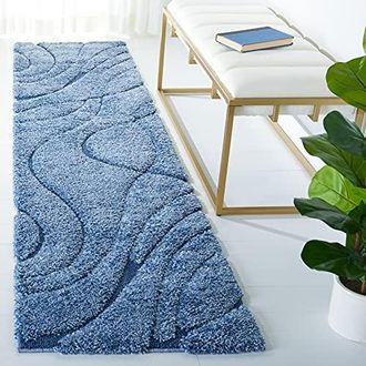 Safavieh Zottelig Teppich für Wohnzimmer, Esszimmer, Schlafzimmer - Florida Shag Collection, Hoher Flor, Hellblau und Blau, 69 X 274 cm