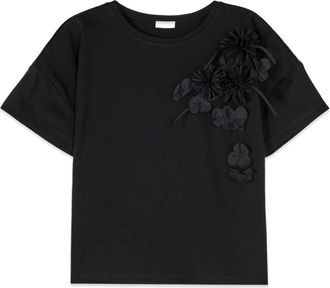 Oltre Femme, Tops, Noir, Taille: 46 FR T-shirt avec appliqu&eacute;s floraux