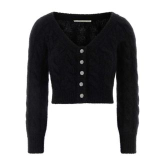 Alessandra Rich Mohair Blend Sequin Cable Knit Off-Shoulder Top - - Knitwear - Damen - Schwarzk - XS