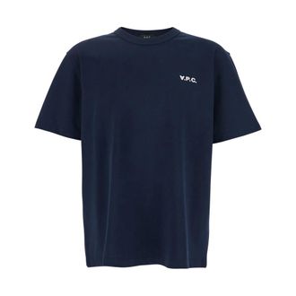 A.P.C. Blau Crewneck T-Shirt mit Logo Bestickt - - Tops - Herren - Blau - M