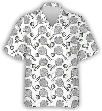 Keephen Joueur de Tennis Chemises Hawaiiennes Impression 3D Balle de Tennis Chemise &agrave; Boutons pour Femmes Hommes Manches Courtes Plage Chemise Aloha