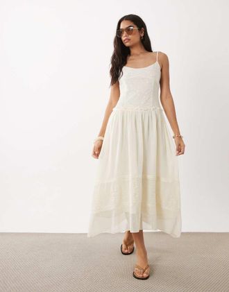 Mango Robe caraco longue brod&eacute;e en pur coton - Naturel-Neutral