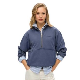 Superdry Sweat-shirt surdimensionn&eacute; avec logo Essential pour femme avec demi-fermeture &eacute;clair, Lauren bleu marine, 40