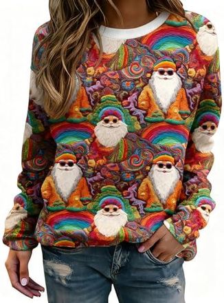 Generico Pull Femme De No&euml;l Curvy &Eacute;l&eacute;gant T-shirt P&egrave;re No&euml;l Manches Longues Dhiver Pulls Laids De No&euml;l Col Rond Sweats Sans Capuche L&eacute;ger Dr&ocirc;le Tricot Renne T-