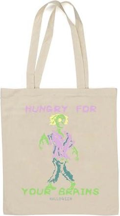 Generic Hungry For Your Brains Sac fourre-tout en coton naturel Motif zombie Halloween Blanc