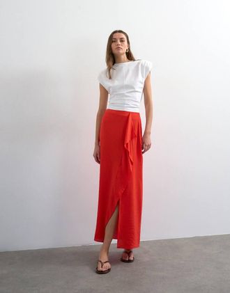 Topshop Wickel-Midirock im Sarong-Stil in Rot