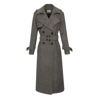 Fracomina Long Pinstripe Trench Coat - Femme - Manteaux - Gris - Taille: 38 FR