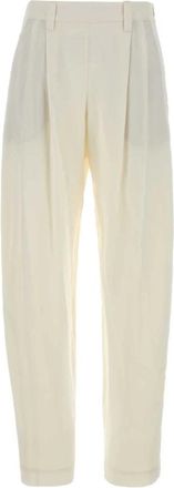 Brunello Cucinelli Femme, Pantalons, Blanc, Taille: 36 FR Pantalon Slouchy en Cr&ecirc;pe de Soie Sabl&eacute; avec Monili