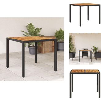 vidaXL Gartentisch mit Holzplatte Schwarz 90x90x75 cm Poly Rattan - Gartentisch - Esstisch - Outdoortisch - Terrassenm&ouml;bel - Gartenm&ouml;bel