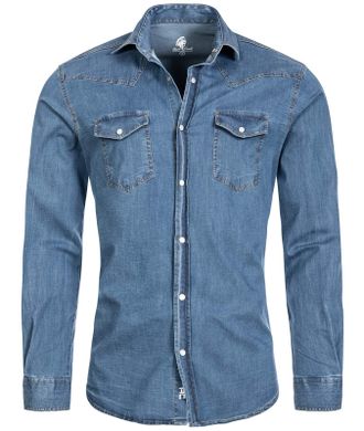 Rock Creek Herren Jeans Hemd Herrenhemd Denim Jeanshemd Vintage mit druckkn&ouml;pfen Regular Fit Stehkragen Kentkragen Langarm M&auml;nner H-200 Hellblau 2XL