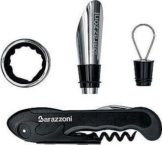 Barazzoni 91088640305 2-teiliges Weinflaschen, professioneller Korkenzieher und Tropfschutz-Set, Stahl