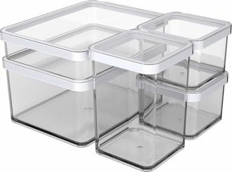 Rotho LOFT Set Premium Vorratsdosen mit Deckel, 5er Set Vorratsbeh&auml;lter K&uuml;che aus Kunststoff, transparent/weiss, 26,0 x 21,0 x 15,5 cm