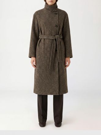 Brunello Cucinelli Manteau crois&eacute; en laine &agrave; chevrons avec ceinture