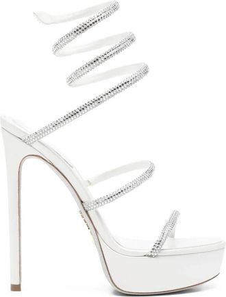 Rene Caovilla Femme, Chaussures, Blanc, Taille: 39 EU Sandale Stiletto Orn&eacute;e de Cristaux