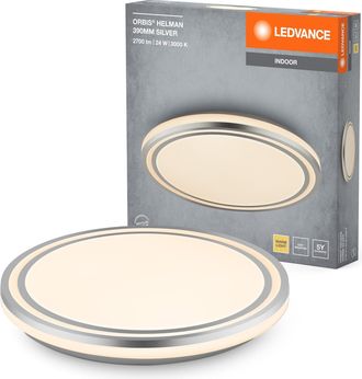 Ledvance ORBIS Helman Deckenleuchte mit LED, weiß/silber, 24W, 1500lm, 3000K, 830 freundliches Warmweiß, 390mm Durchmesser, Montageschrauben und Dübel inklusiv