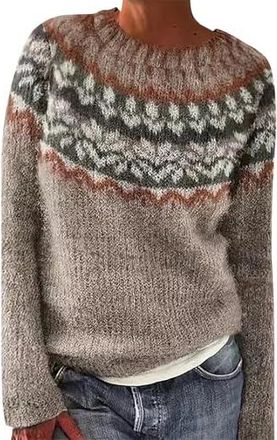 Generic Shffuw Pull Femme, Cachemire, Chaud, L&eacute;Ger, Manches Longues, Chic, Arcen-Ciel Ray&eacute;, Col Rond, Mode Et Elegant, El&aacute;stique Top, Pull en Tricot, Norv&eacute;gie