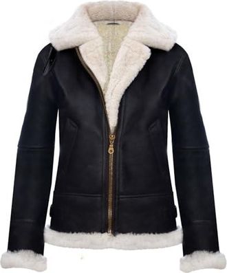 Infinity Leather Veste en Peau de Mouton &agrave; Capuchon pour Femme B3 Cuir Pilote Avion Aviateur Cr&egrave;me Brun 5XL