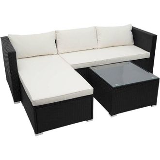 Hhg neuwertig] Poly-Rattan Garnitur 831, Balkon-/Garten-/Lounge-Set Sofa Sitzgruppe schwarz, Kissen creme ohne Deko-Kissen