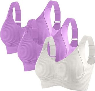 Generic Lot de 3 soutiens-gorge sans fil sans armatures pour femme - Soutien-gorge push-up sans couture - Soutien-gorge côtelé confortable - Soutien doux - Co