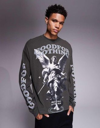 Good For Nothing Good for nothing - T-shirt gaufré imprimé à manches longues - Anthracite-Multicolore