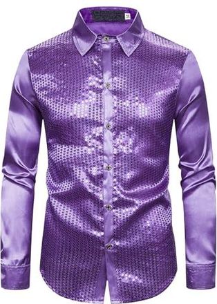Generic Chemise habillée à manches longues pour homme - Style décontracté - À paillettes - Doux et confortable, violet, M