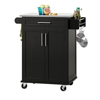 SoBuy Desserte Cuisine à roulettes Meuble Cuisine Rangement Meuble Bas Cuisine Petit Meuble de Rangement Cuisine avec Plan de Travail 80×90×46 cm Noir FKW11