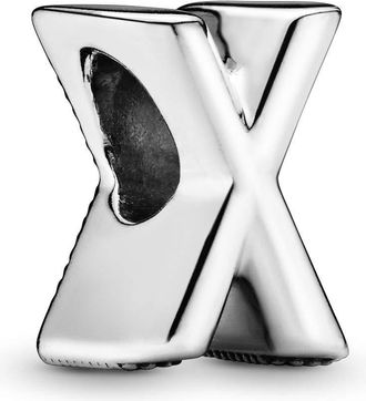 Pandora Moments Buchstabe X - wendbares Alphabet-Charm aus Sterling-Silber mit gepr&auml;gten Herzen und Perlen an der R&uuml;ckseite - kompatibel mit Armb&auml;ndern aus de