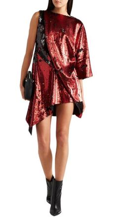 Marques Almeida Black & Red Sequin Asymmetric Mini Dress Size XS