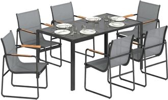 OUTSUNNY Salon de jardin - Outsunny - 7 pi&egrave;ces pour 6 personnes - table verre - acier - terrasse - gris