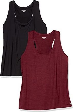 Amazon Essentials Débardeur à Dos Nageur, Tissu Stretch et Quick Dry (Disponible en Grande Taille) Femme, Lot de 2, Bordeaux Teinture Spatiale/Noir, XXL